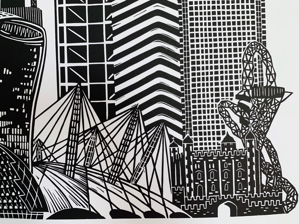 London Landmarks Original Linocut Print, London Print, London Linocut ...