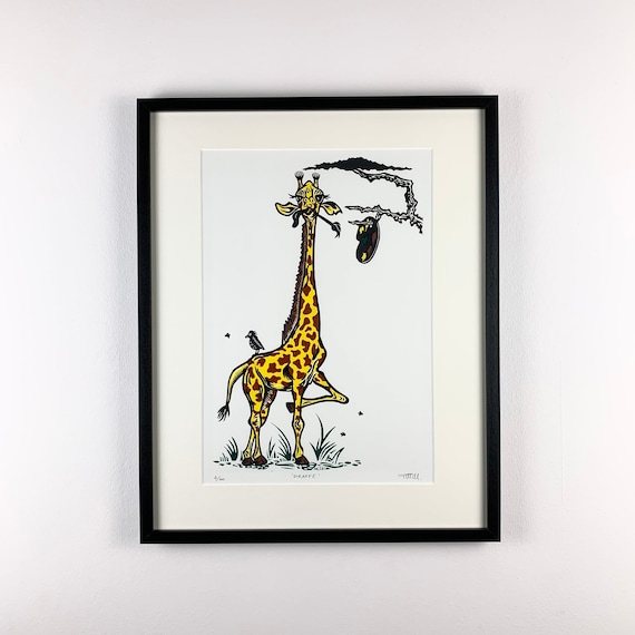 Giraffe Original Linocut Print Giraffe Print Giraffe Art | Etsy