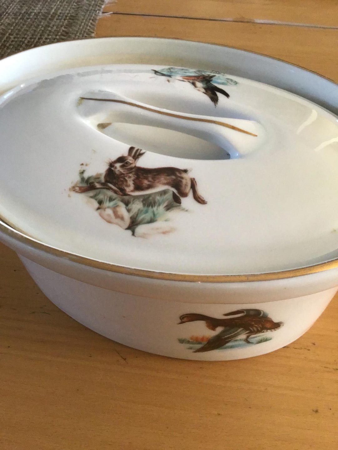 Vintage French Apilco Porcelain Terrine, Featuring Rabbits and Game ...