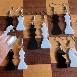 Chess Earrings: Laser Cut Acrylic Chess Pieces, Board Game, King, Queen ...