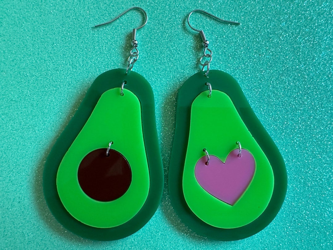Avocado Earrings: Laser Cut Acrylic Avocados, Love Avocado, Heart, Guac ...