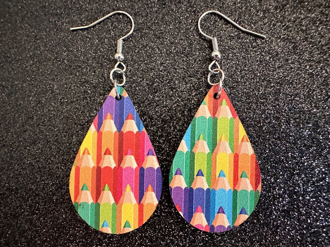 Colored Pencil Earrings: Laser Cut Acrylic Back to School Earrings ...