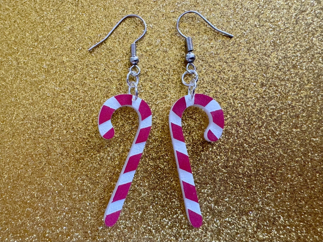 Candy Cane Earrings: Laser Cut Acrylic Christmas Earrings, Xmas, X-mas ...