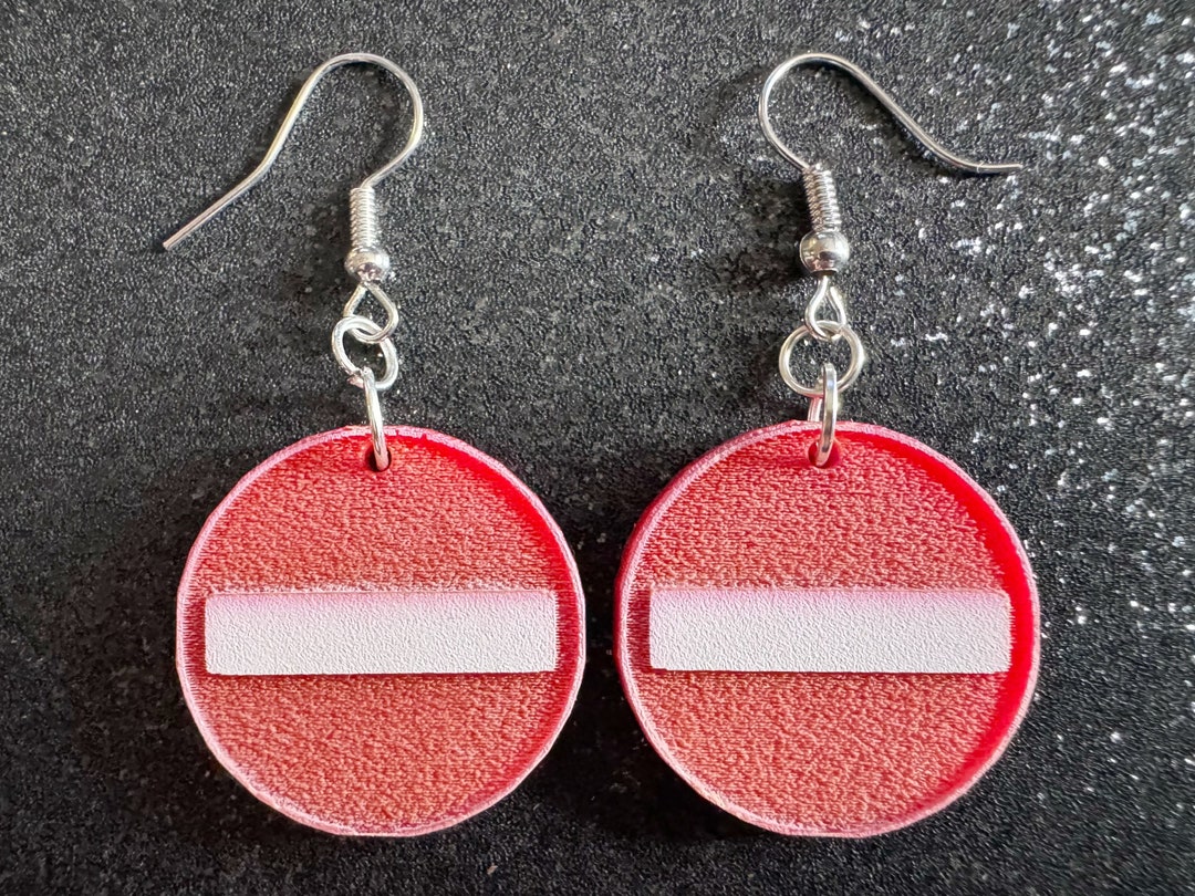 No Entry Sign Earrings: Laser Cut Acrylic Signs, No, Warning, Alarm ...