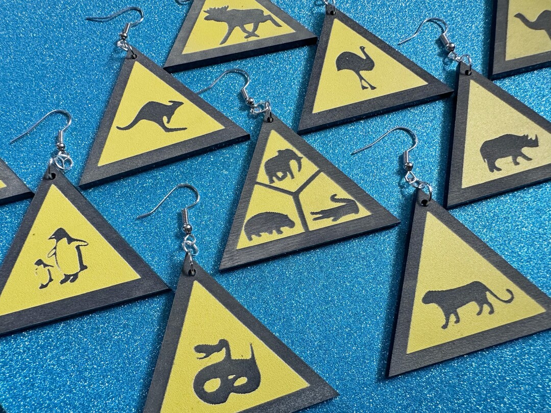 Animal Warning Sign Earrings: Laser Cut Acrylic Signs, Black & Yellow ...