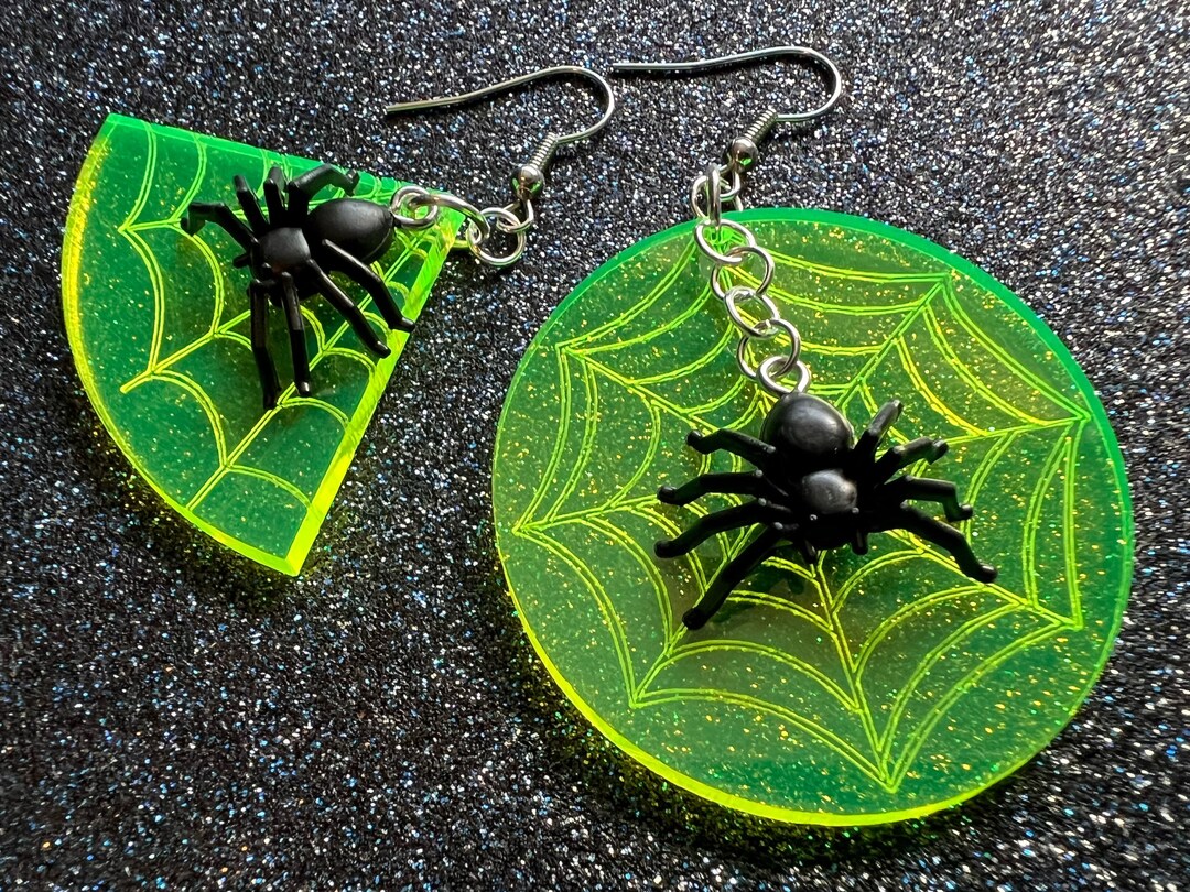 Spider & Spiderweb Earrings: Laser Cut Acrylic Spiders, Halloween ...
