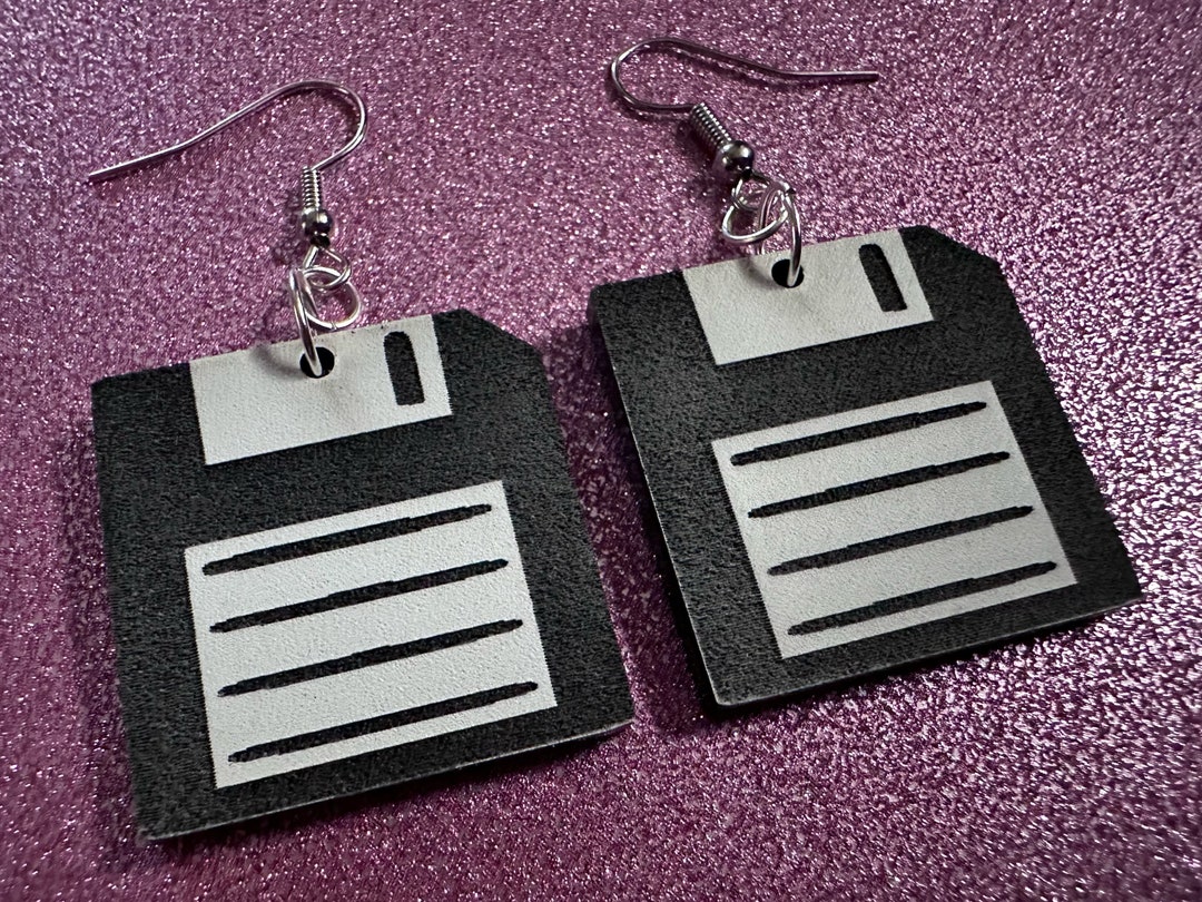 Floppy Fisk Earrings: Laser Cut Acrylic Floppy Disks, Retro Tech ...