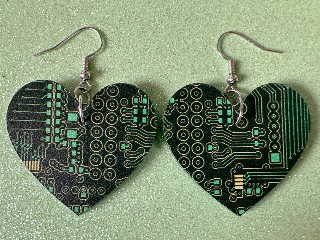 Computer Chip Earrings: Laser Cut Acrylic Tech Earrings, Techy, Green ...