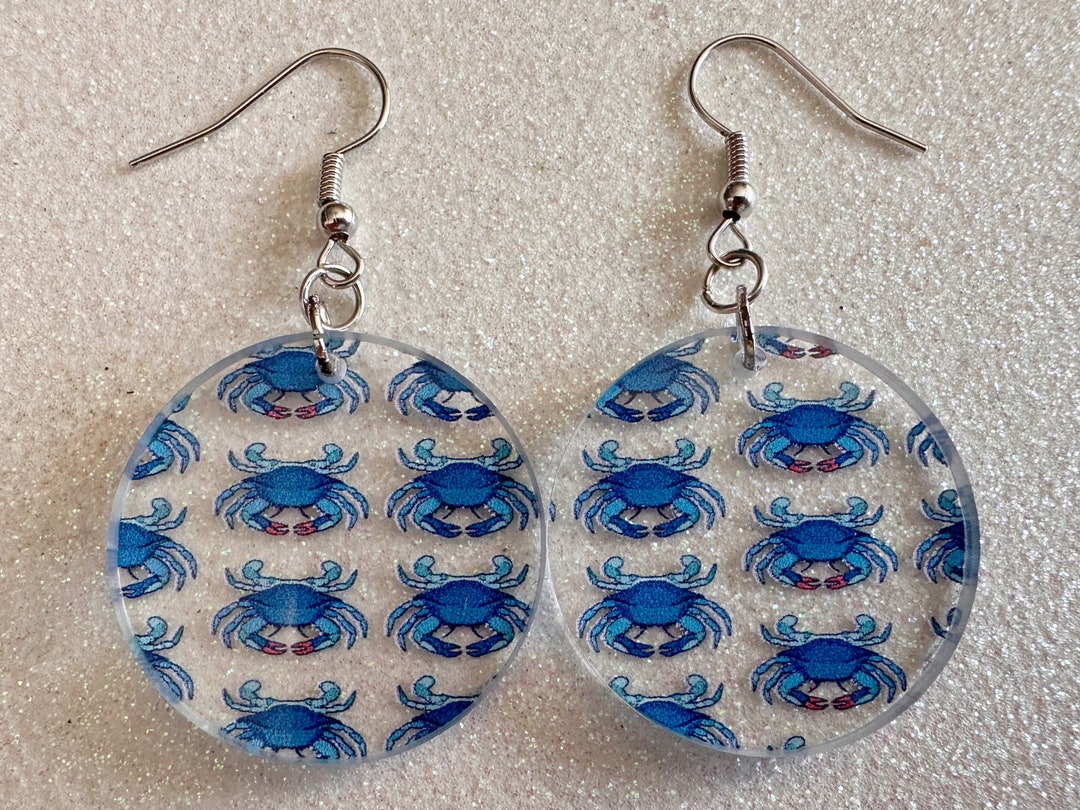 Blue Crab Earrings: Laser Cut Acrylic Crabs, Sea Animal, Ocean ...