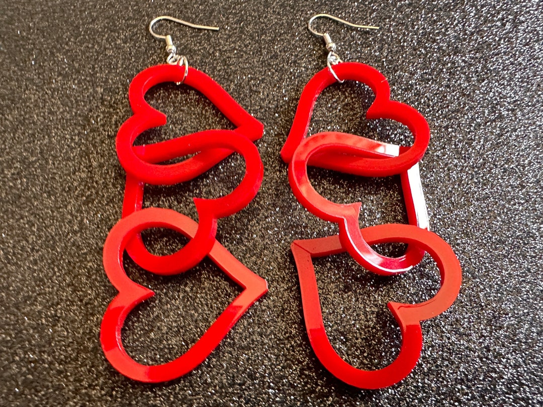 Dangly Heart Chain Earrings: Laser Cut Acrylic Hearts, Love, Valentines ...