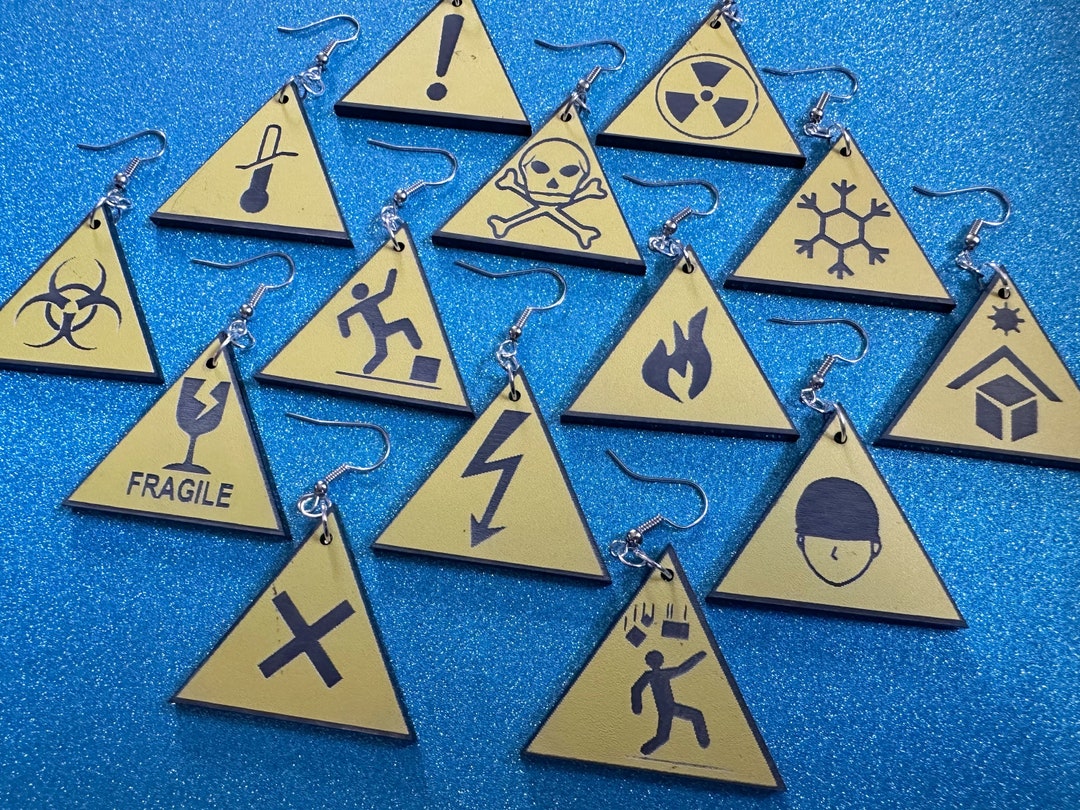 Black and Yellow Sign Earrings: Laser Cut Acrylic Signs, Triangle Signs ...