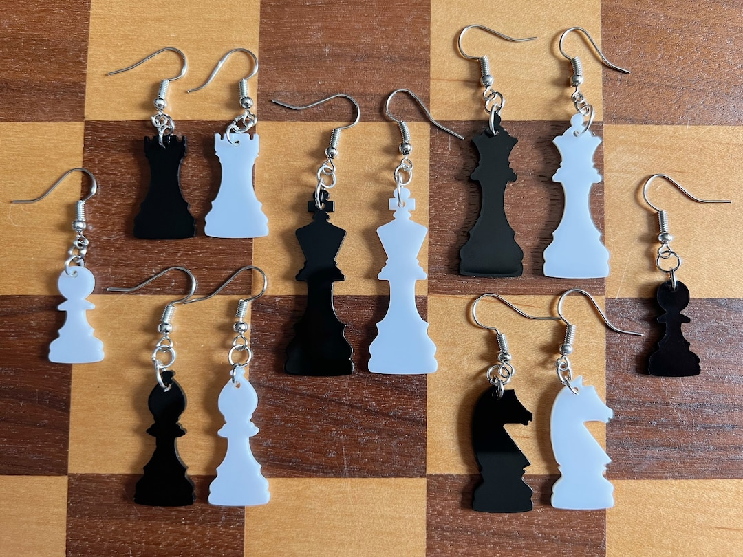 Chess Earrings: Laser Cut Acrylic Chess Pieces, Board Game, King, Queen ...
