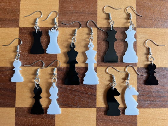 Chess Earrings Laser Cut Acrylic Chess Pieces Board Game King Queen Pawn Knight Tower Best Gifts for Her him them Etsy