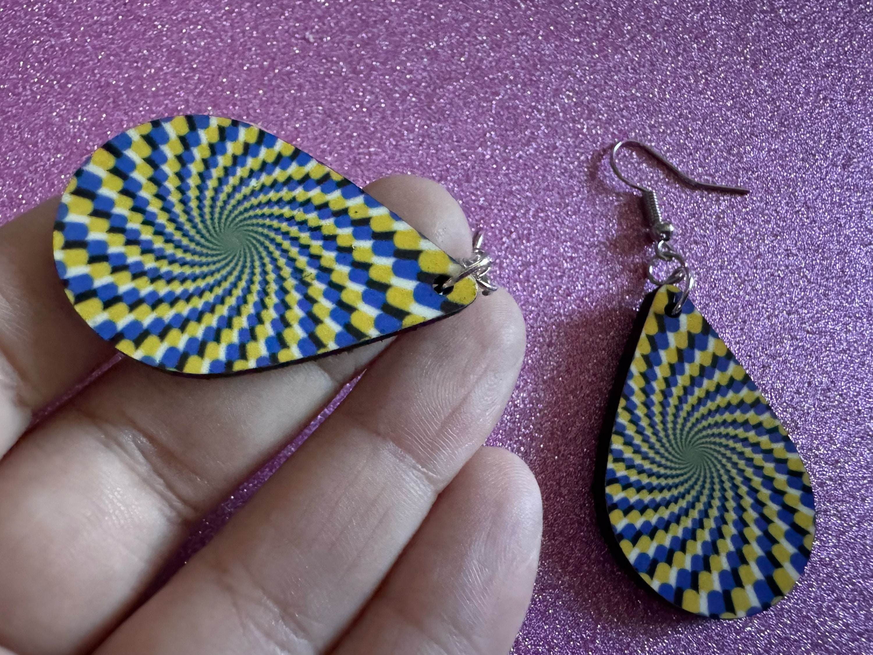 Colorful Psychedelic Optical Illusion Earrings: Sublimated Illusions ...