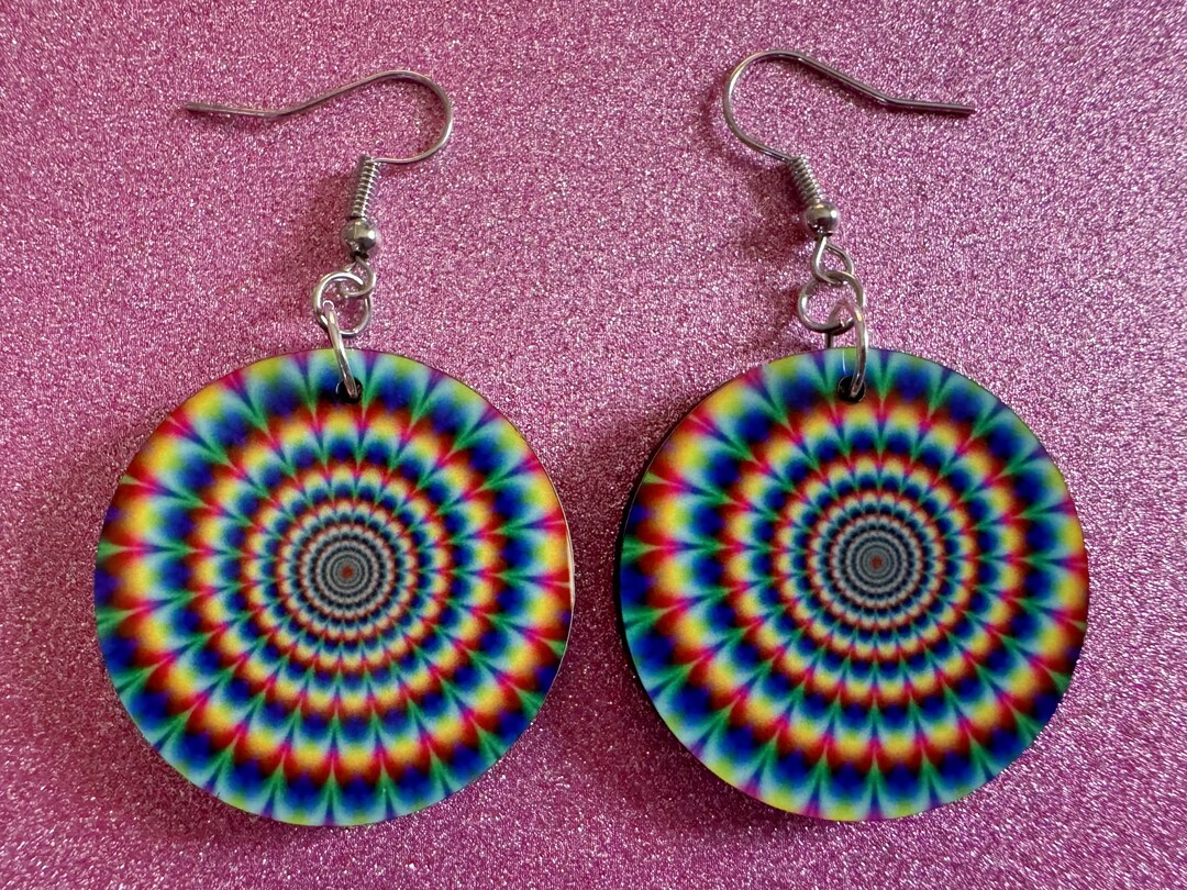 Rainbow Psychedelic Optical Illusion Earrings: Sublimated Illusions ...
