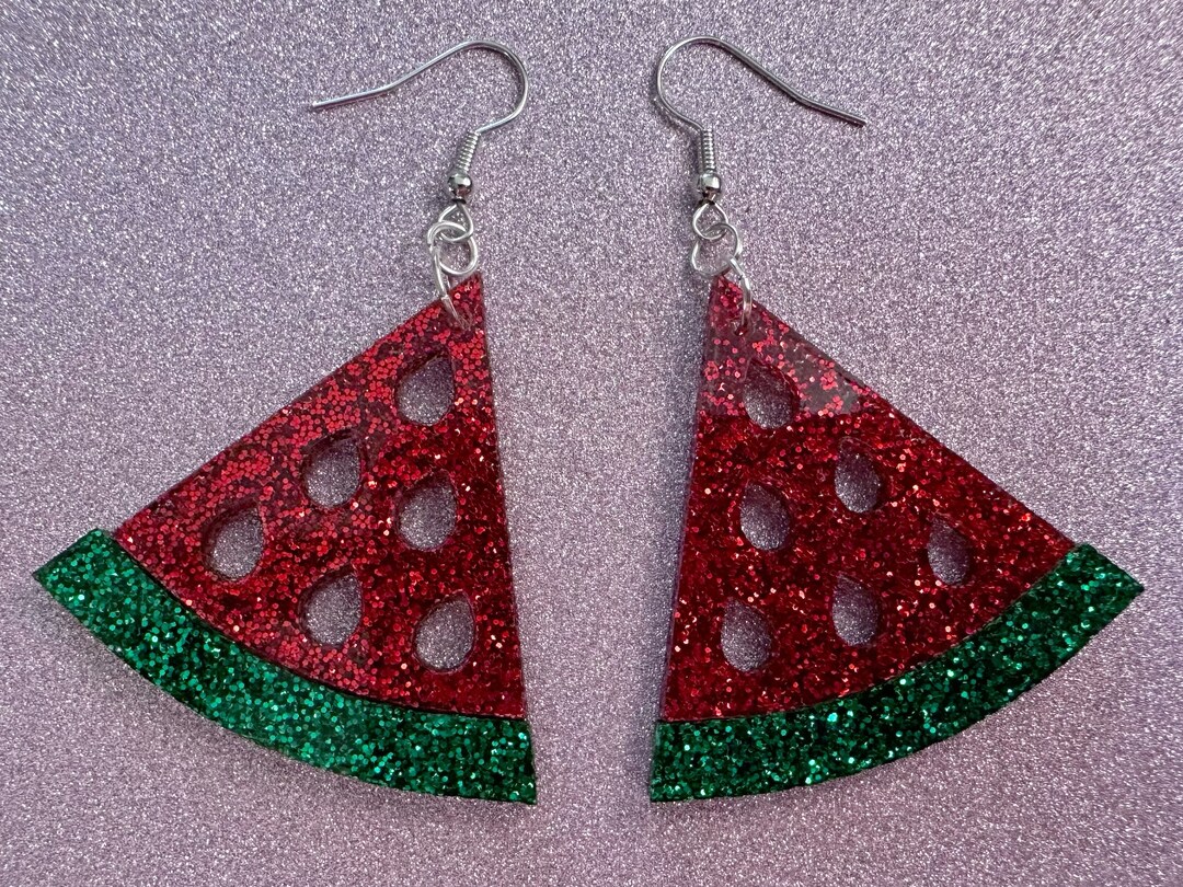 Glittery Watermelon Earrings: Laser Cut Acrylic Watermelons, Fruit ...