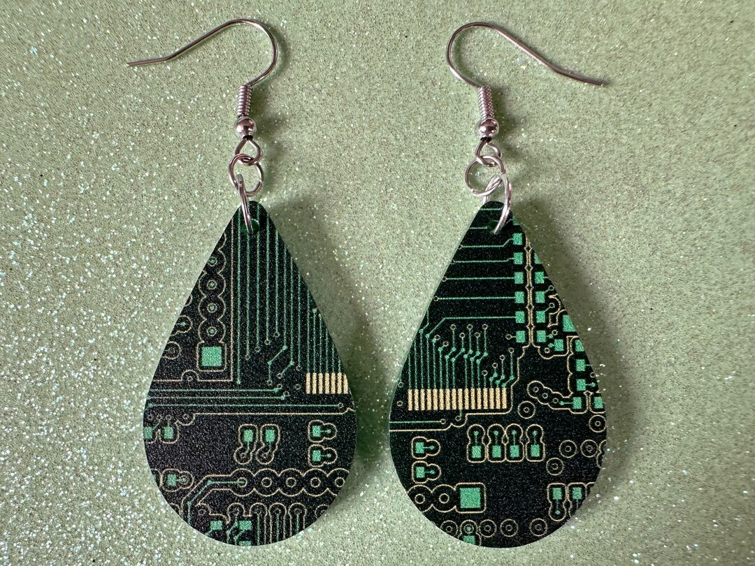 Computer Chip Earrings: Laser Cut Acrylic Tech Earrings, Techy, Green ...