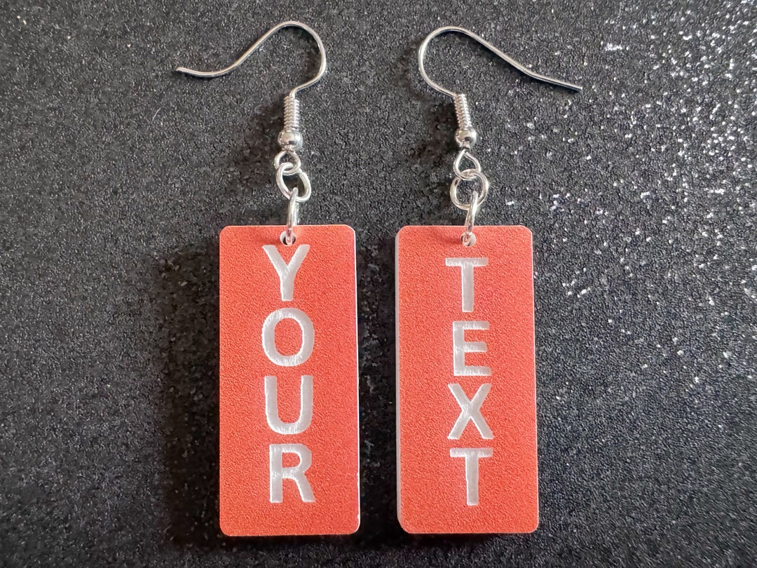 Custom Text Earrings: Laser Engraved Words, Orange With White Text ...