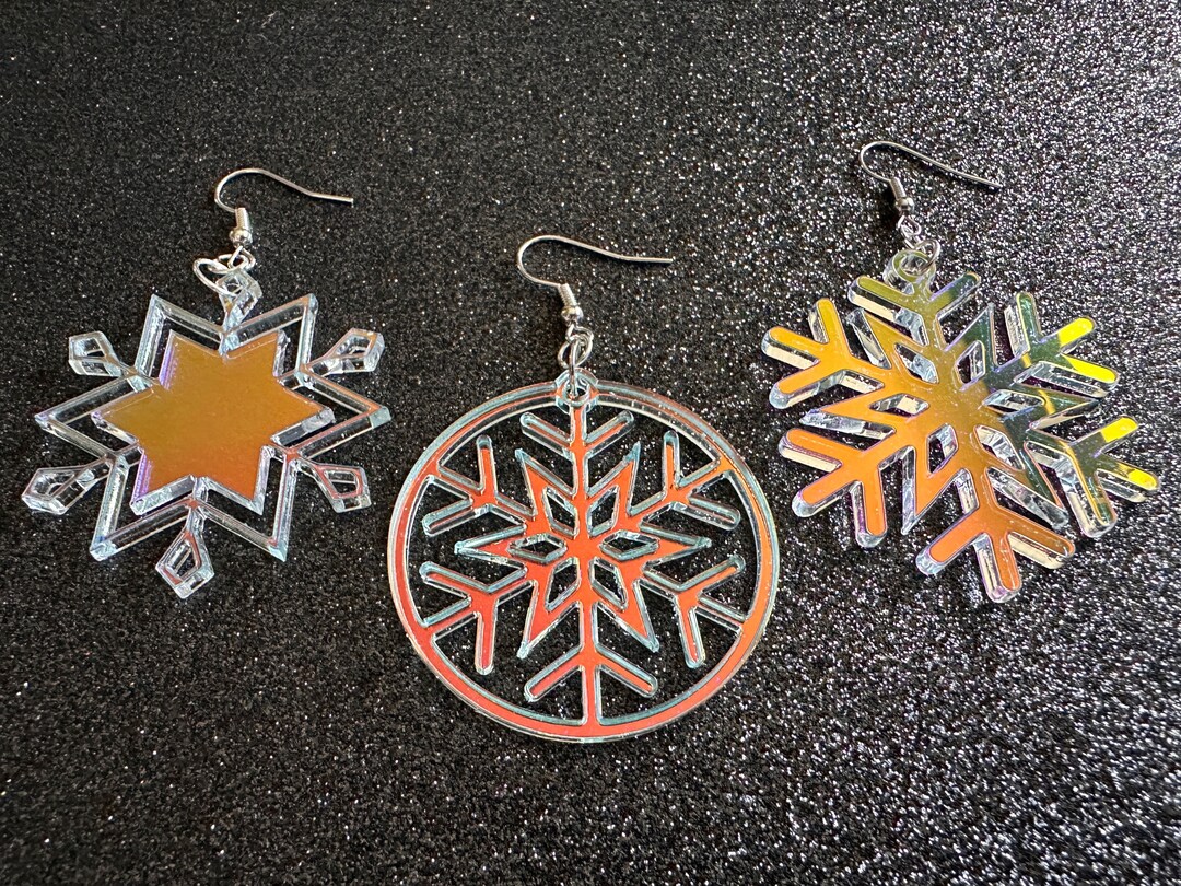 Iridescent Snowflake Earrings: Laser Cut Acrylic Snowflakes, Stormy ...