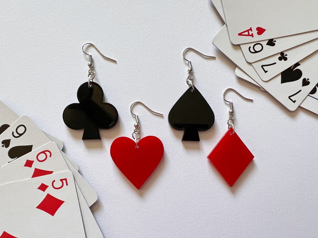 Playing Card Suit Earrings: Laser Cut Acrylic Heart, Diamond, Spades ...
