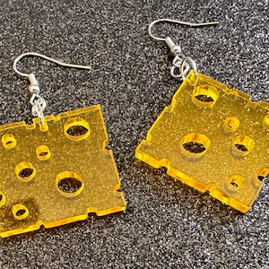 Cheese Slice Earrings: Laser Cut Acrylic Cheese, Dairy, Cow, Swiss ...