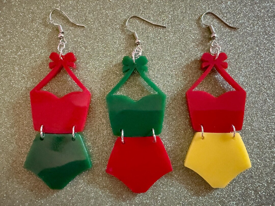 Red Bathing Suit Earrings: Laser Cut Acrylic Swimsuit Earrings, Beach ...