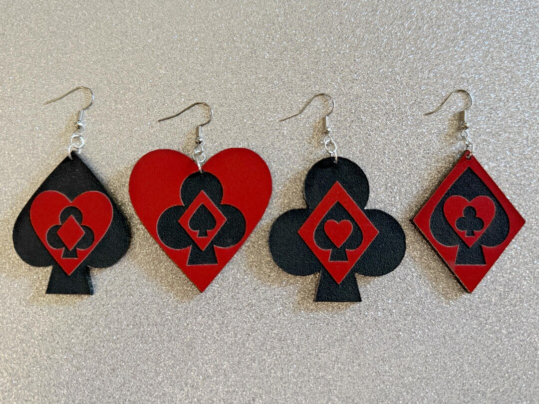 Playing Card Suit Earrings: Laser Cut Acrylic Heart, Diamond, Spades ...