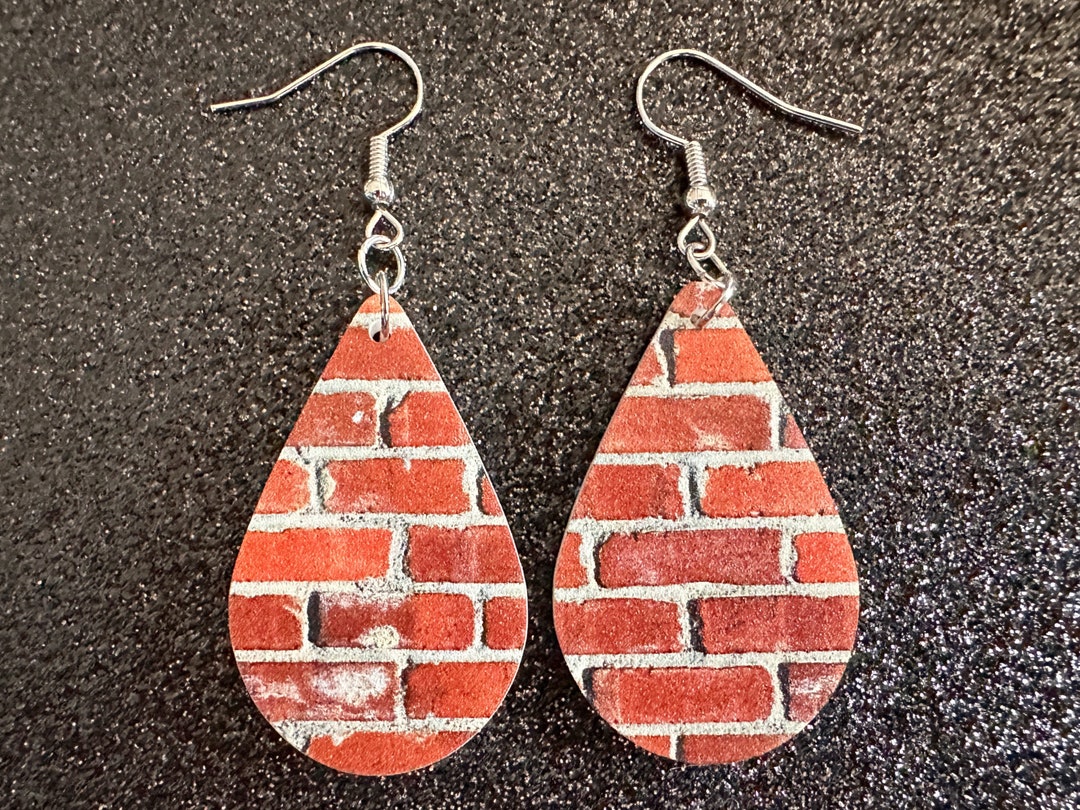 Red Brick Earrings: Laser Cut Acrylic Bricks, Brick Wall, Construction ...