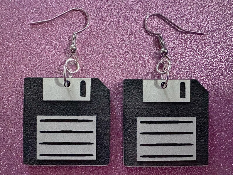 Floppy Fisk Earrings: Laser Cut Acrylic Floppy Disks, Retro Tech ...