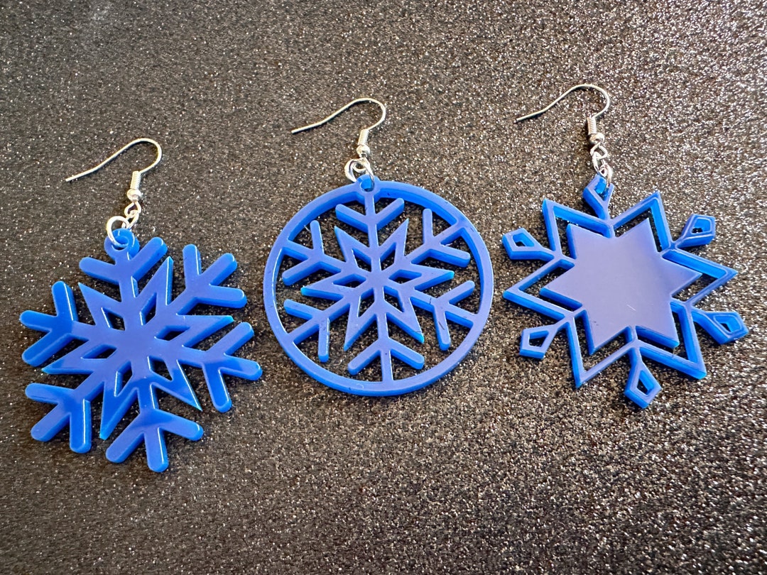 Blue Snowflake Earrings: Laser Cut Acrylic Snowflakes, Stormy Weather ...