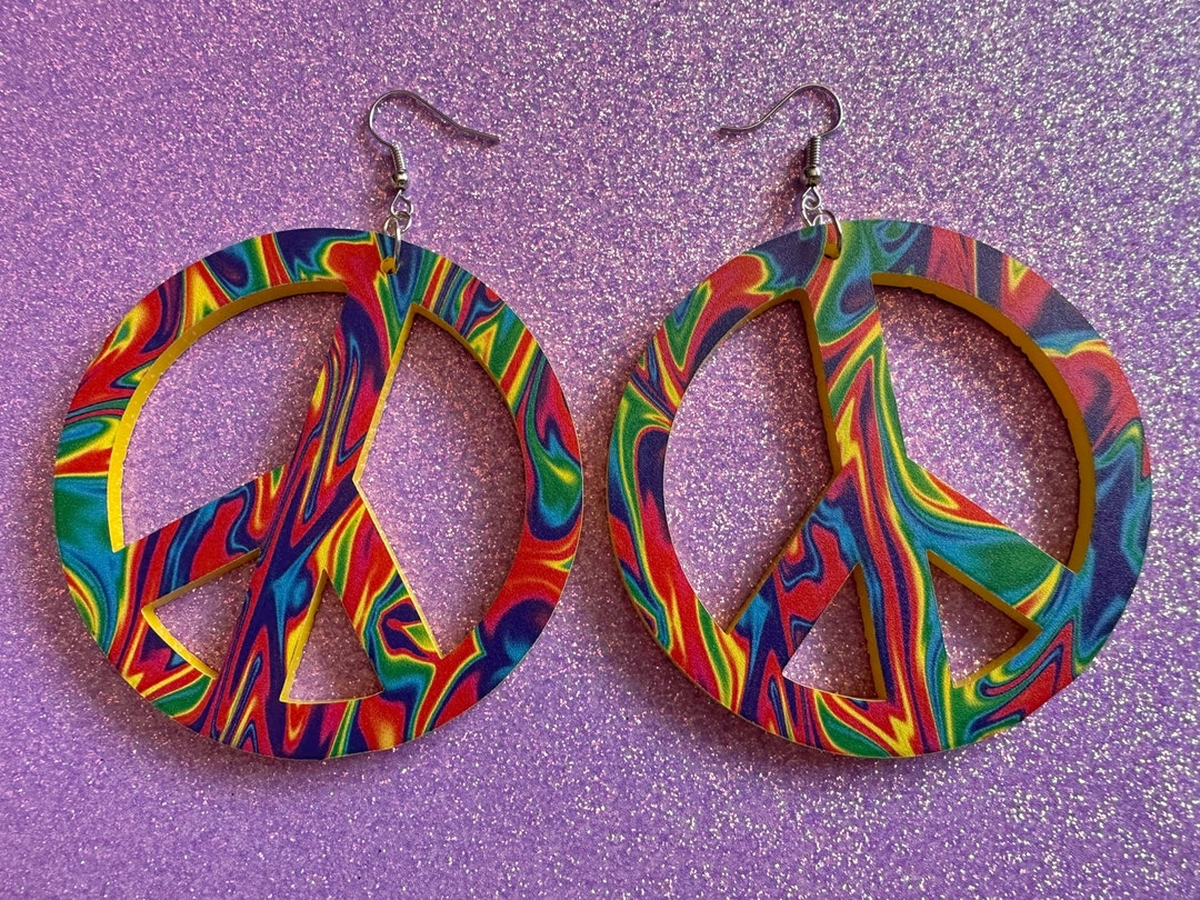 Colorful Peace Sign Earrings: Laser Cut Acrylic Peace Signs, Hippie ...
