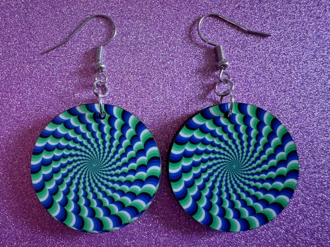 Colorful Psychedelic Optical Illusion Earrings: Sublimated Illusions ...