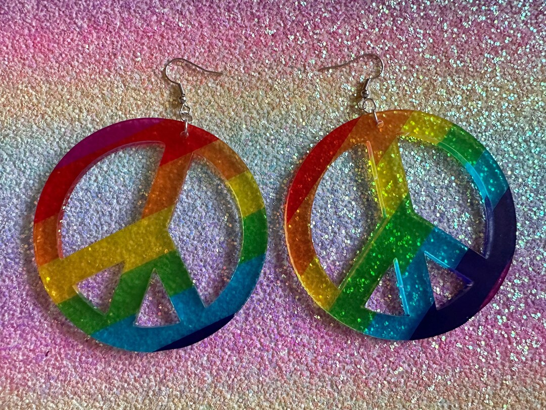 Rainbow Peace Sign Earrings: Laser Cut Acrylic Peace Signs, Hippie ...
