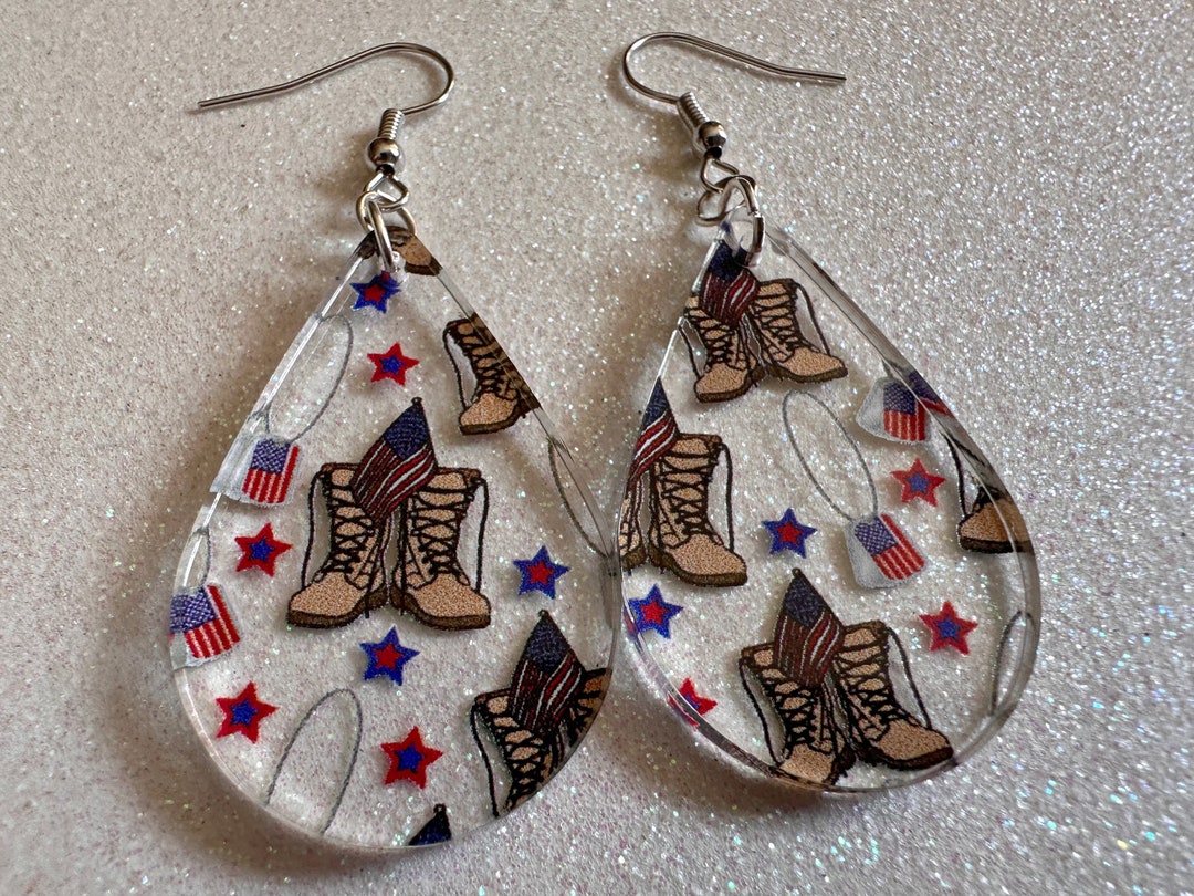 Army Earrings: Laser Cut Acrylic Earrings, Veteran, Armed Forces ...