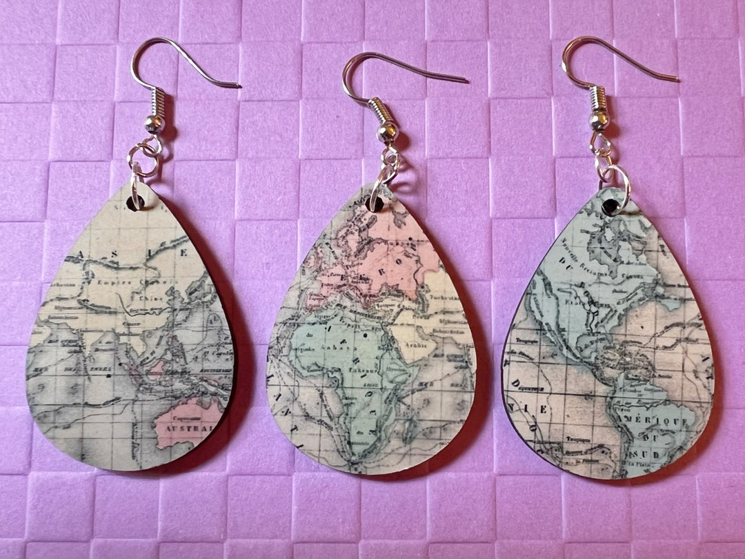 Travel Map Earrings: World Map, Earth, Geography, Back to School ...
