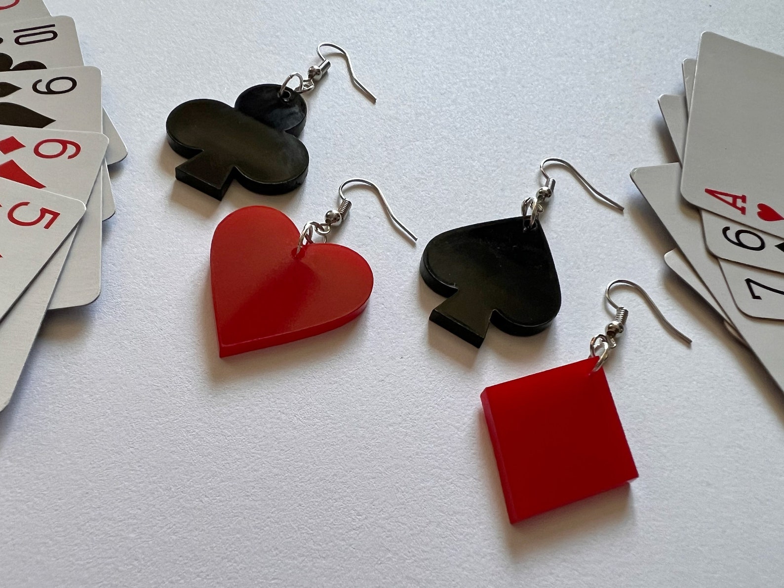 Playing Card Suit Earrings: Laser Cut Acrylic Heart, Diamond, Spades ...