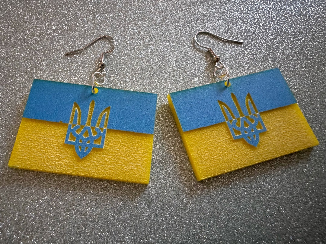 Ukrainian Flag Earrings & Tryzub: Laser Cut Acrylic Flags, Support ...