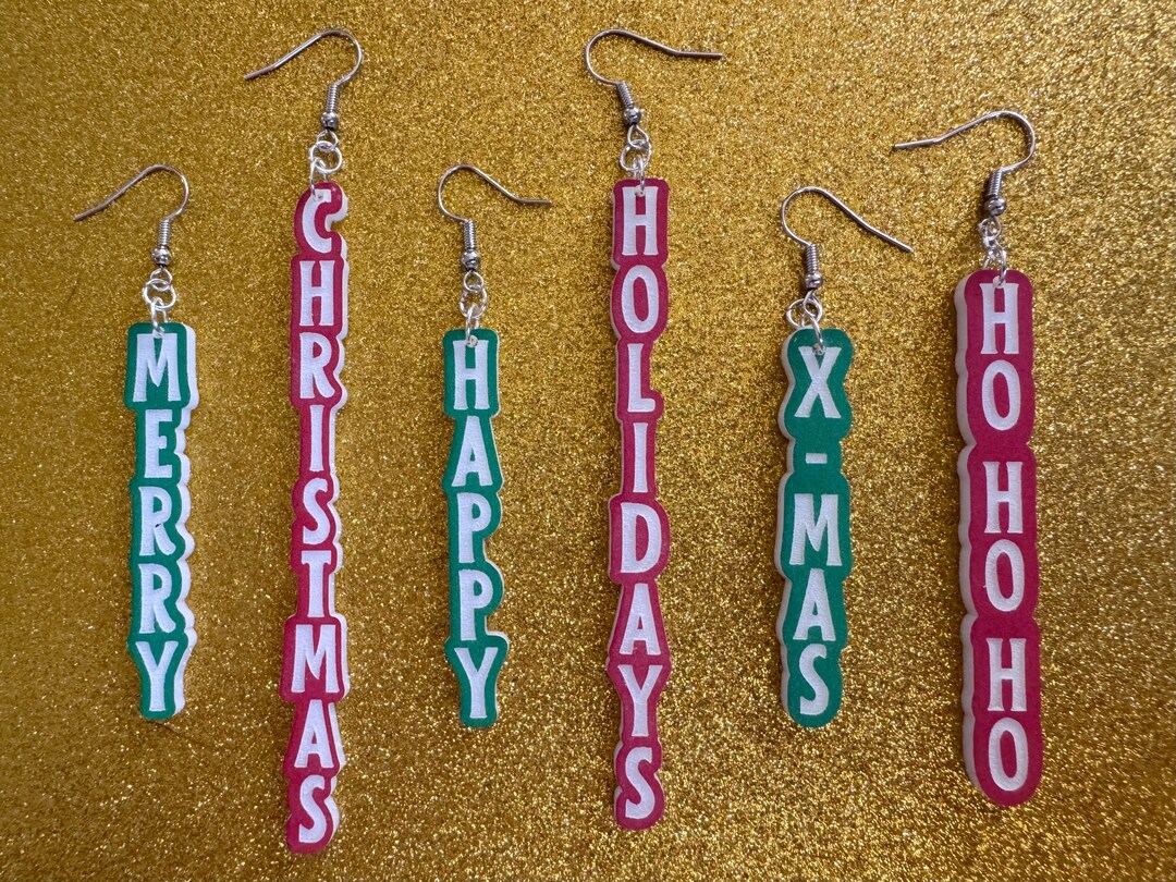 Christmas Text Earrings: Laser Cut Acrylic Holiday Earrings, Xmas, X ...