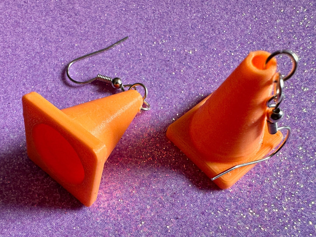 Traffic Cone Earrings: 3D Printed Traffic Cones, Car, Driving School ...