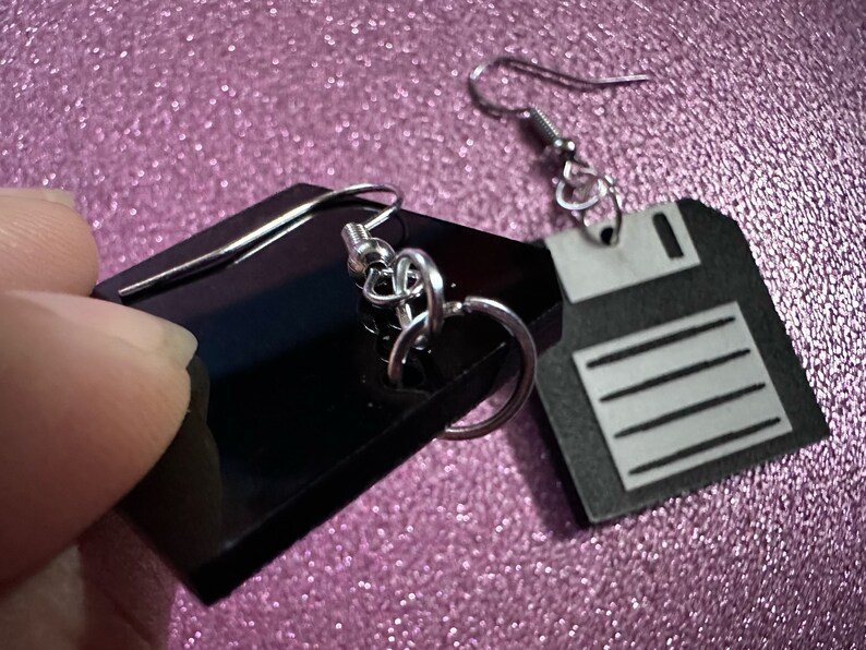 Floppy Fisk Earrings: Laser Cut Acrylic Floppy Disks, Retro Tech ...
