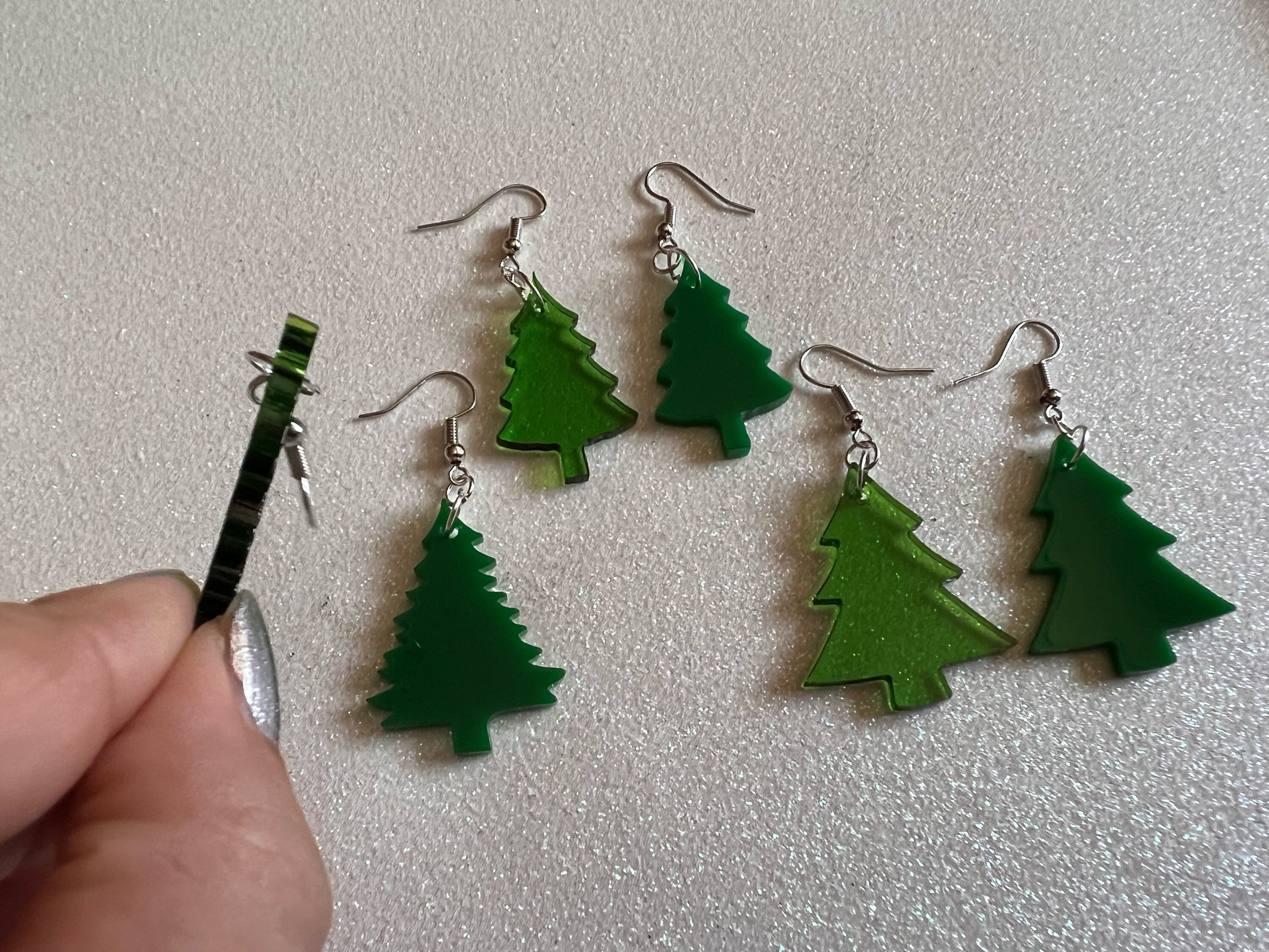 Christmas Tree Earrings: Laser Cut Acrylic Trees, Green Earrings, X-mas ...