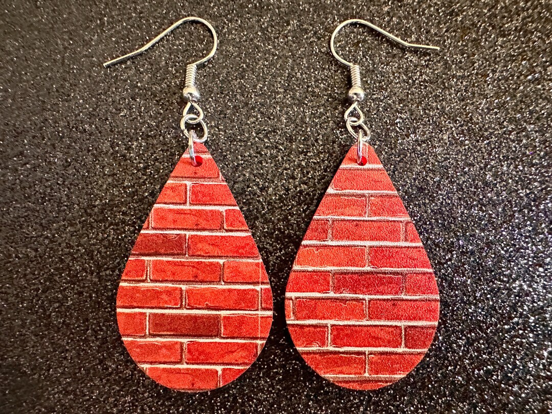 Red Brick Earrings: Laser Cut Acrylic Bricks, Brick Wall, Construction ...