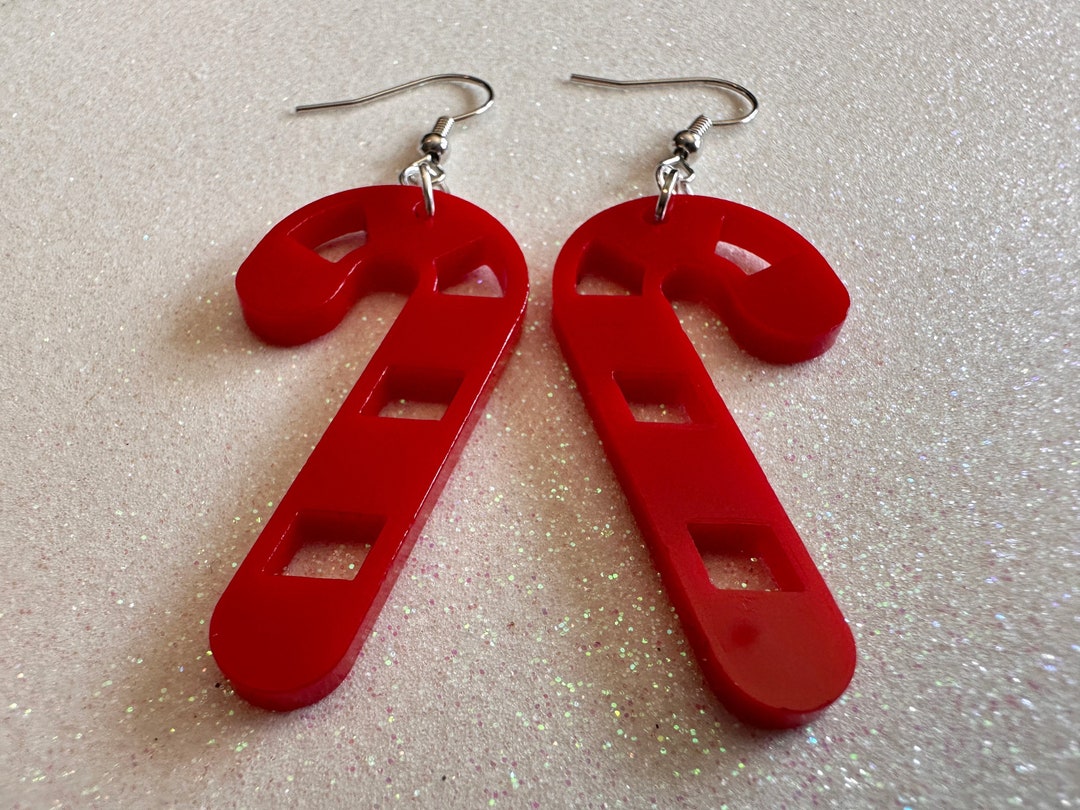 Candy Cane Earrings: Laser Cut Acrylic Christmas Earrings, Holidays ...