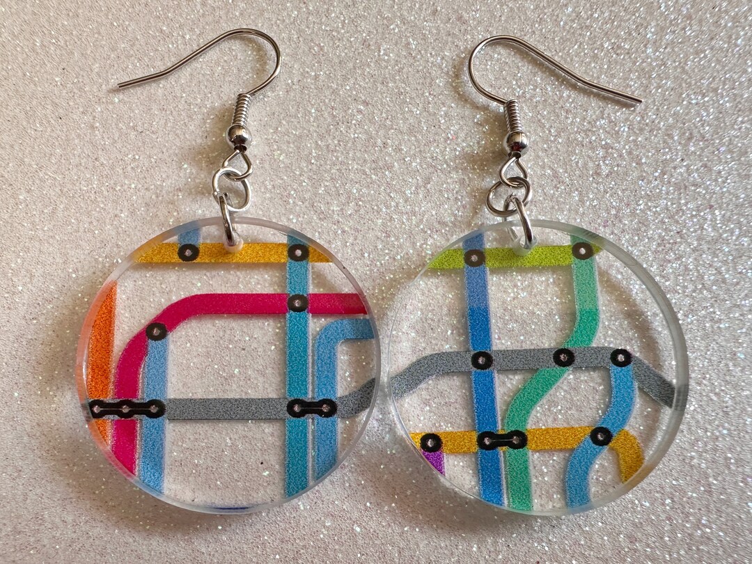 Subway Earrings: Laser Cut Acrylic Subway Map, NYC Subway, Metro ...