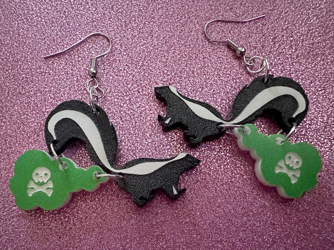 Skunk Earrings: Laser Cut Acrylic Skunks, Stinky Fart, Deadly Fart ...