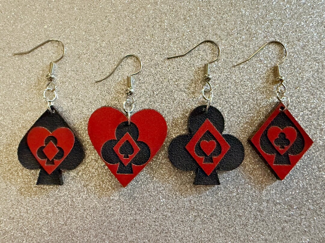 Playing Card Suit Earrings: Laser Cut Acrylic Heart, Diamond, Spades ...