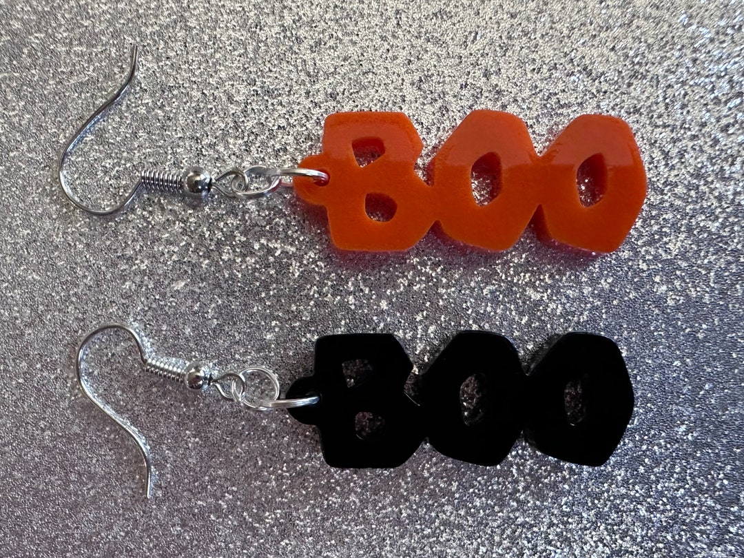 Boo Ghost Earrings: Laser Cut Acrylic Halloween Text, Black, Orange ...