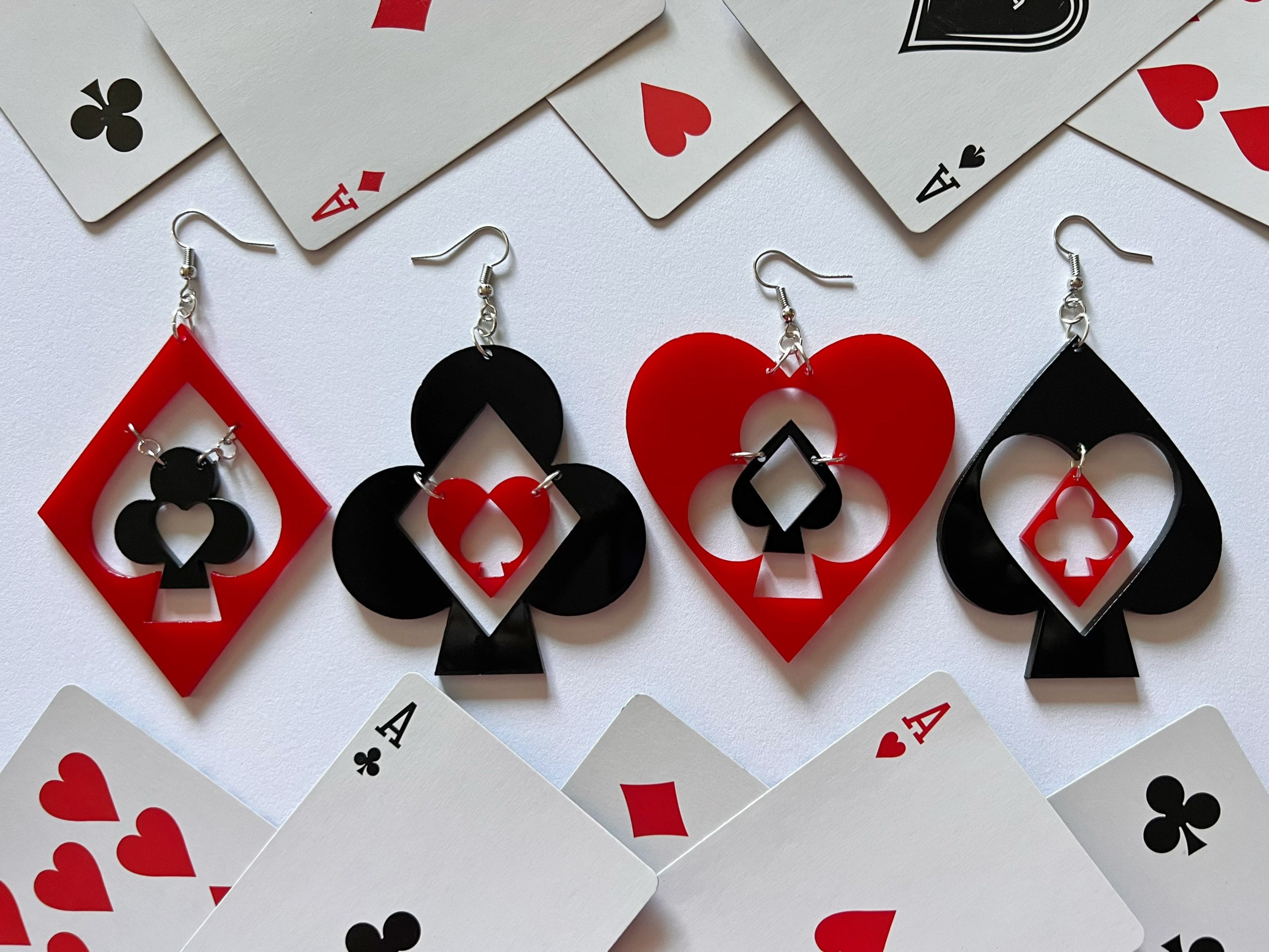 Playing Card Suit Earrings: Laser Cut Acrylic Heart, Diamond, Spades ...