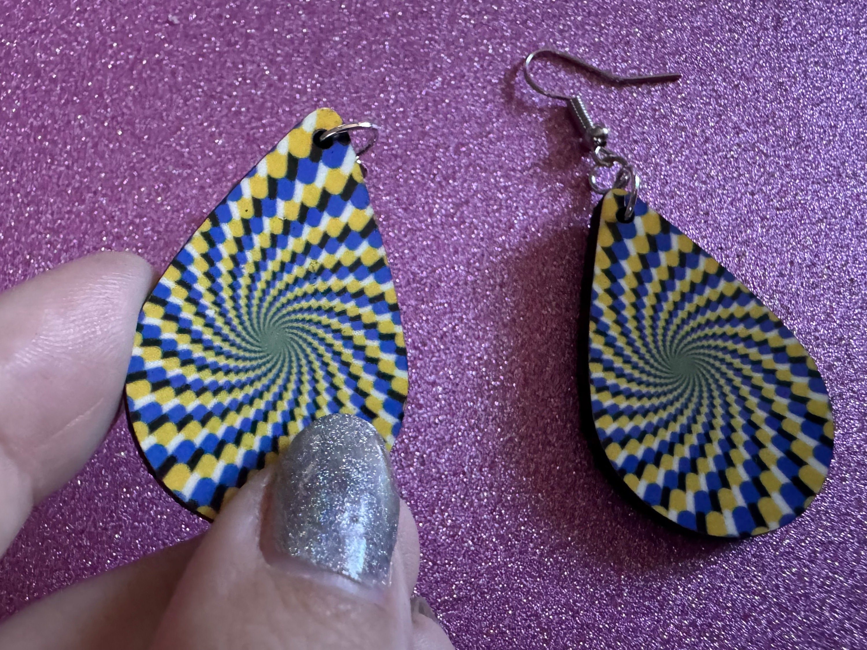 Colorful Psychedelic Optical Illusion Earrings: Sublimated Illusions ...