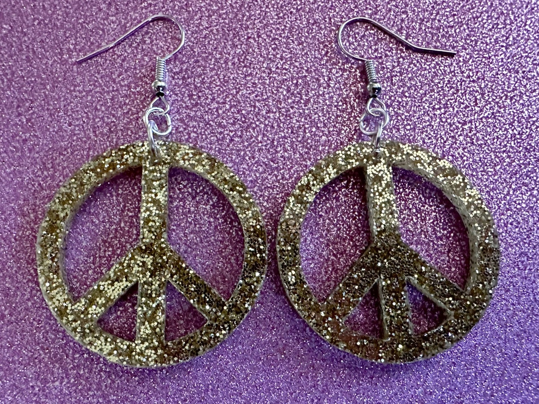 Glittery Peace Sign Earrings: Laser Cut Acrylic Peace Signs, Hippie ...